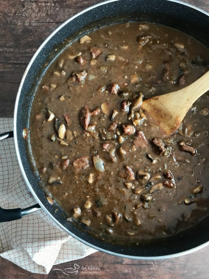 Beef Tips & Gravy served over mashed potatoes. Pure Comfort Food!