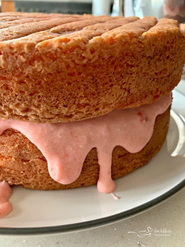 Strawberry Cake - Grandmother's Favorite, with real strawberries inside!