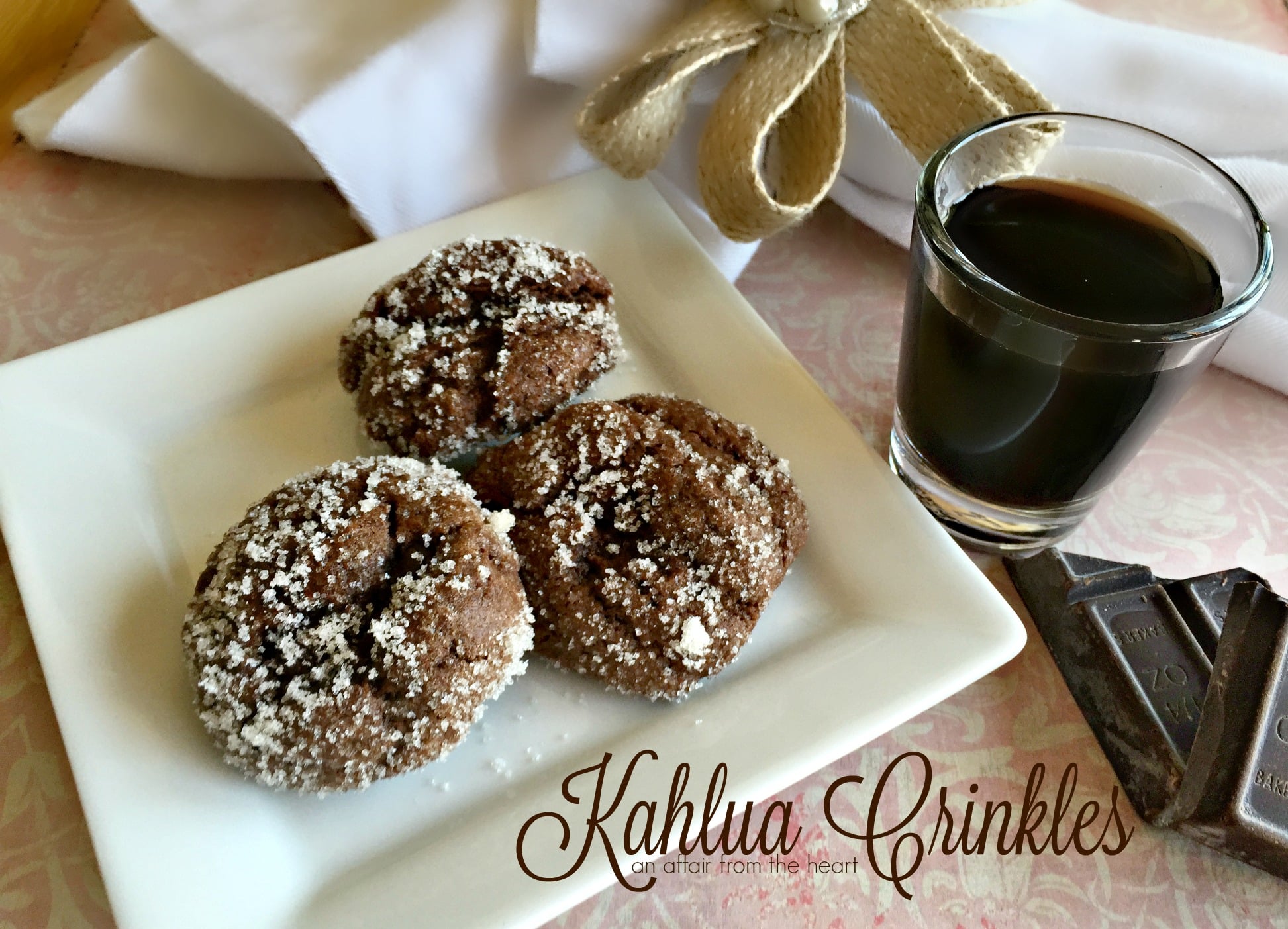Kahlua Crinkles - Chewy Chocolate Coffee Cookies rolled in Kahlua Sugar