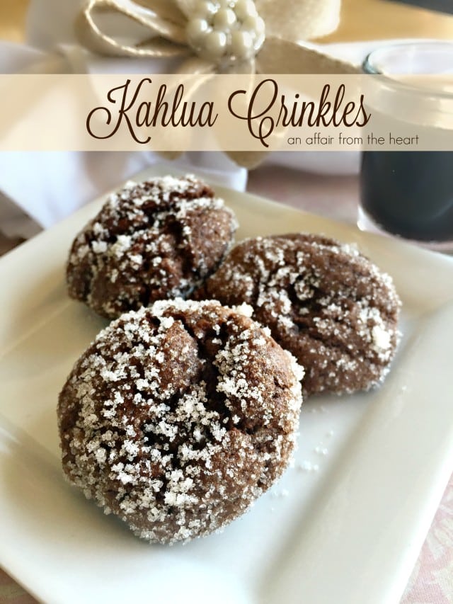 Kahlua Crinkles - Chewy Chocolate Coffee Cookies rolled in Kahlua Sugar