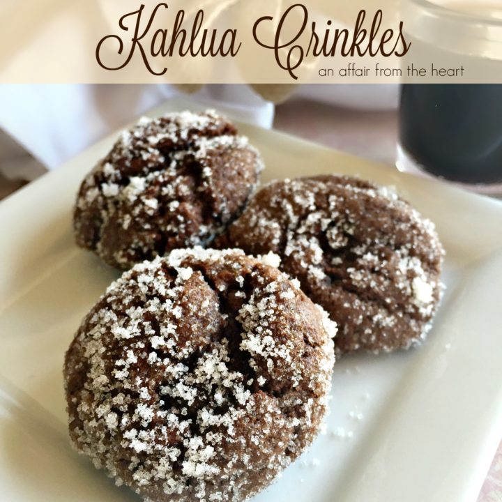 Kahlua Crinkles - Chewy Chocolate Coffee Cookies rolled in Kahlua Sugar