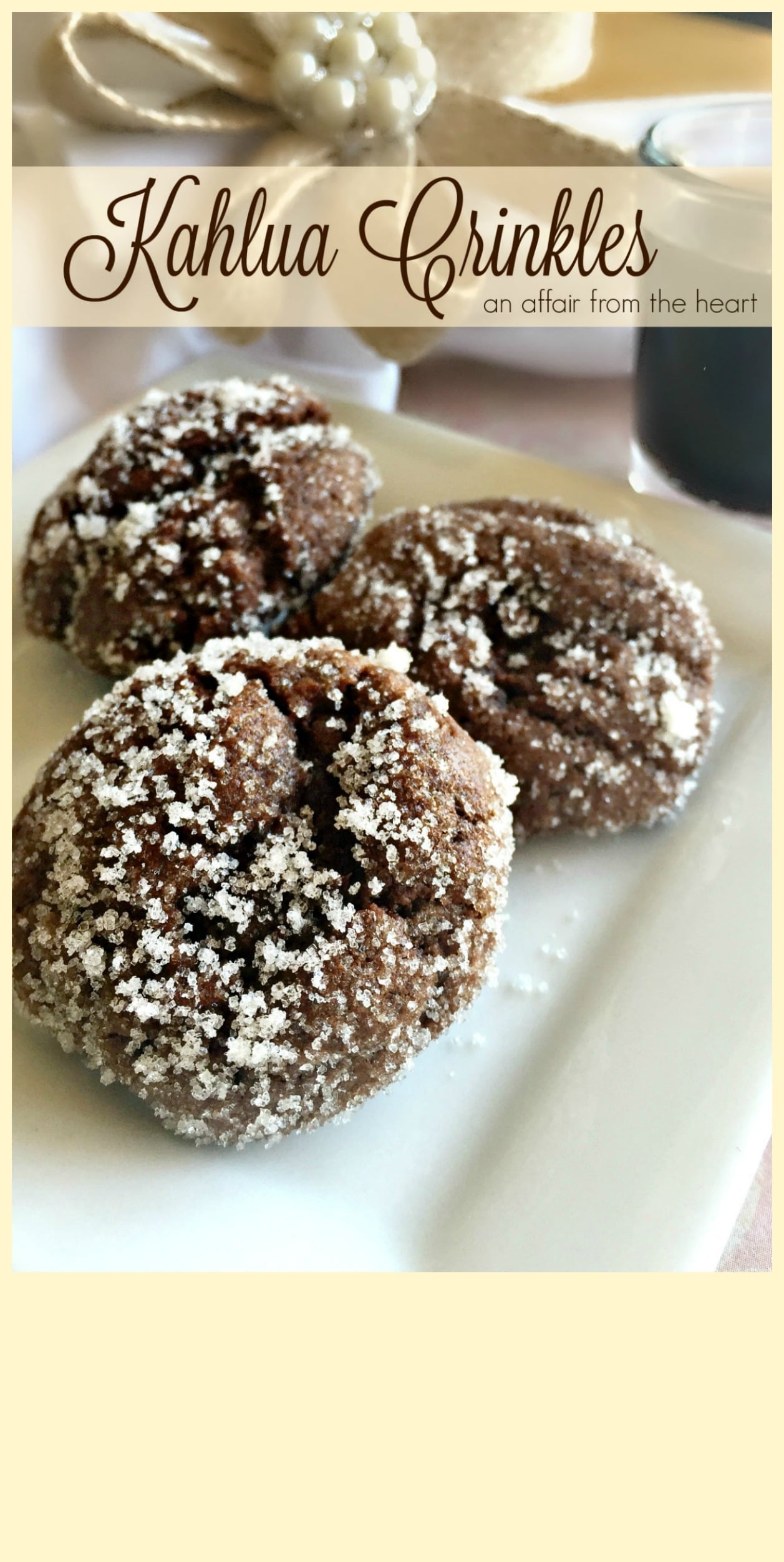 Kahlua Crinkles - Chewy Chocolate Coffee Cookies rolled in Kahlua Sugar