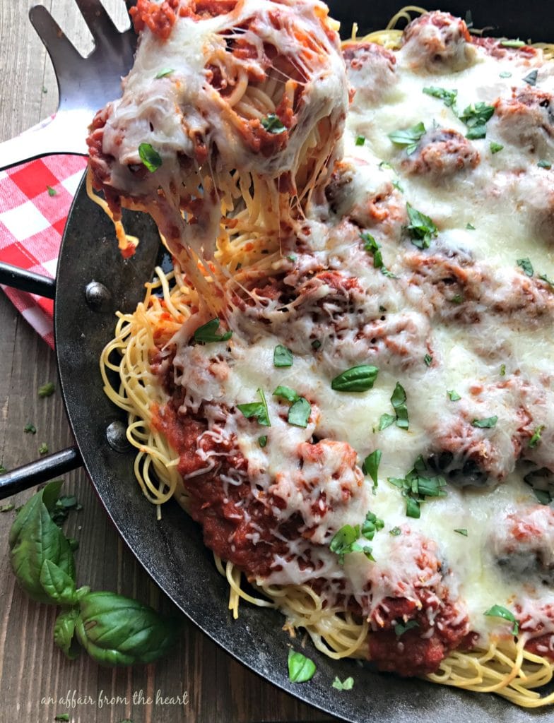 Baked Spaghetti & Meatballs - meatballs baked with spaghetti & cheese!
