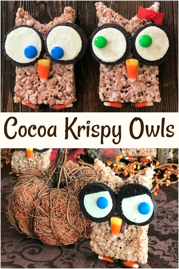 Cocoa Krispy Treat Owls - both a treat and a craft for Halloween