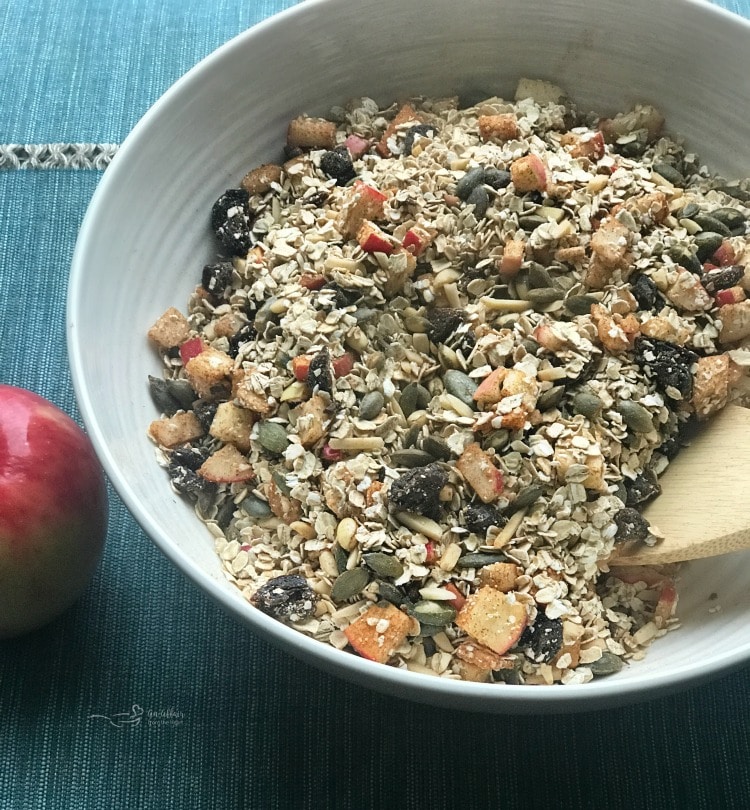 Homemade Fresh Apple Granola with cinnamon spiced fresh diced apples.