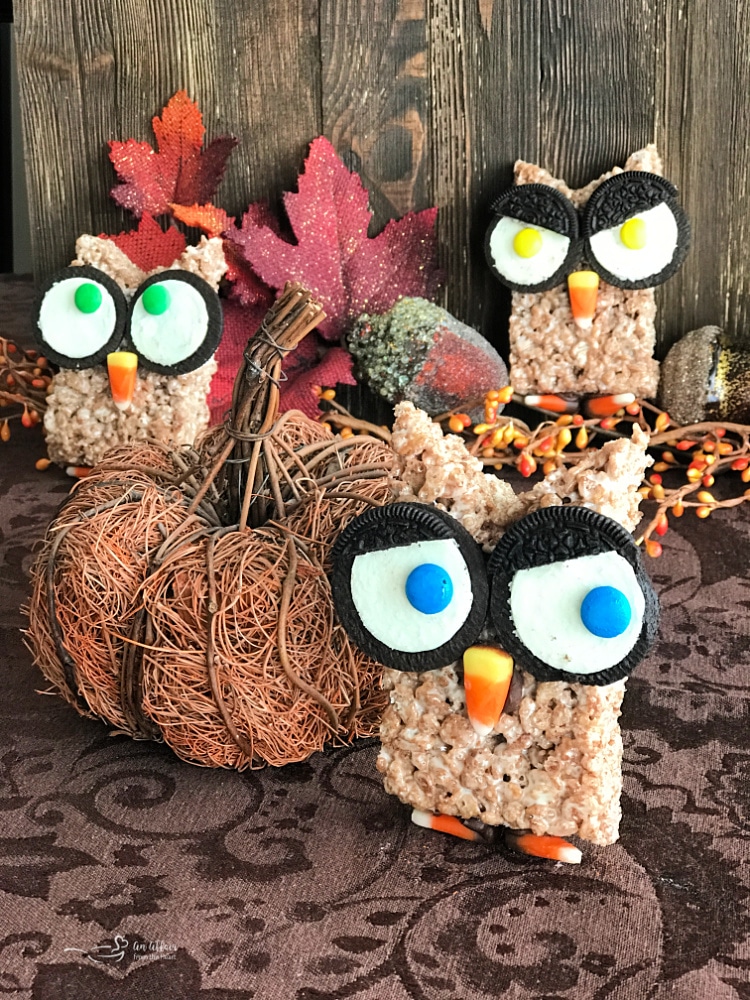 Cocoa Krispy Treat Owls - both a treat and a craft for Halloween