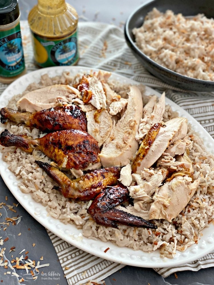 Jamaican Jerk Glazed Chicken over Sweet Coconut Rice