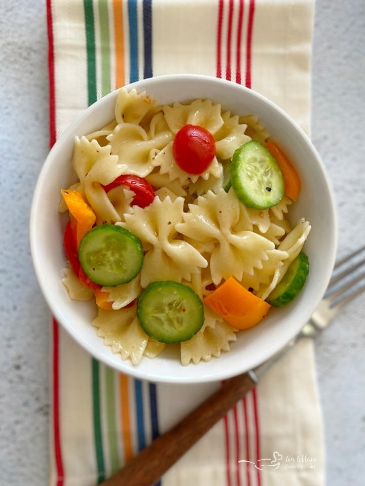 Easy French Vinaigrette Pasta Salad - A simple meatless pasta salad.