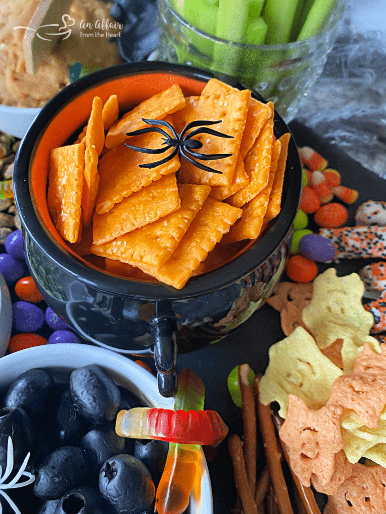 Sweet & Savory Halloween Snack Board with Peanut Butter Dip