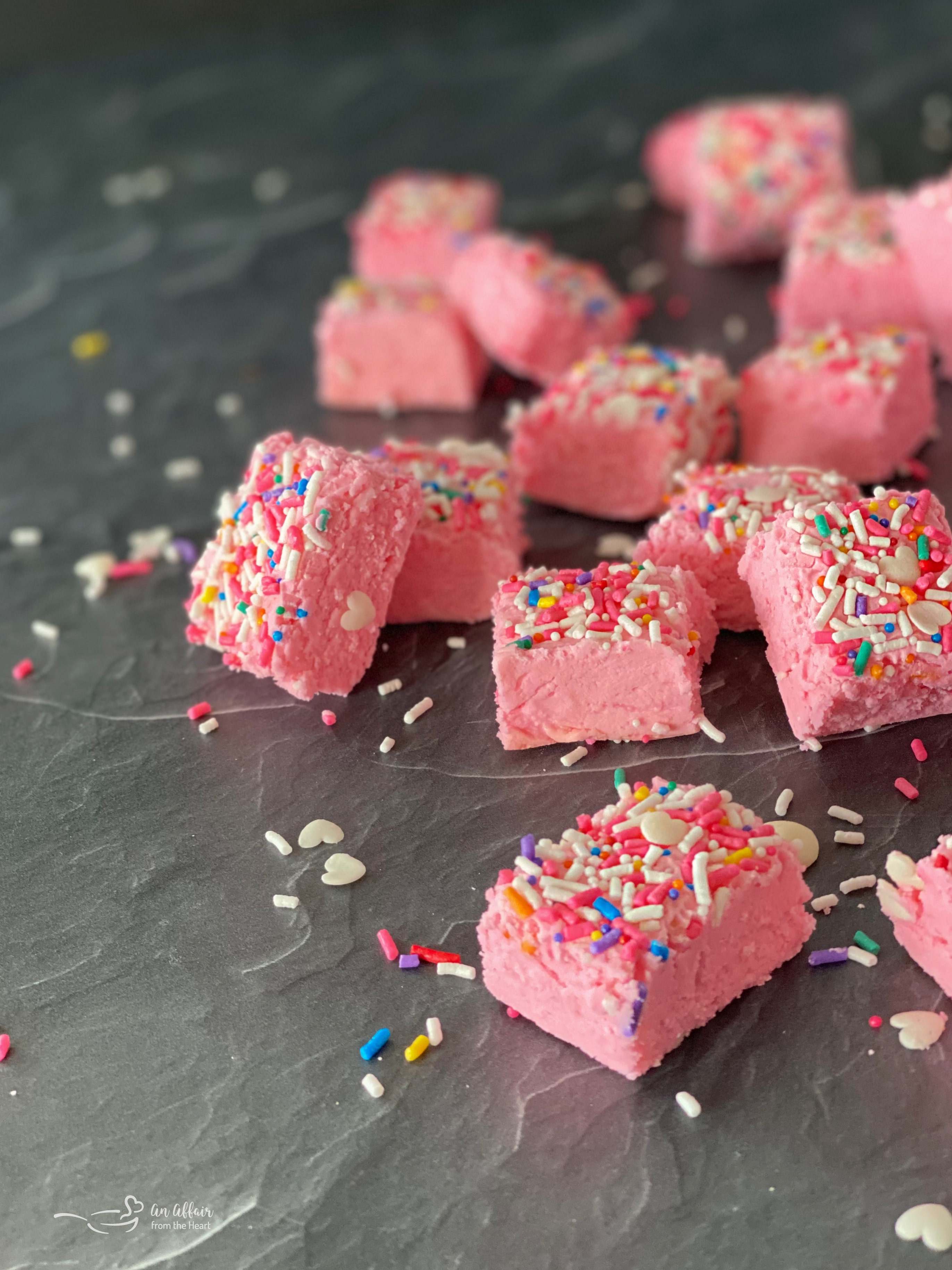 Pink White Chocolate Cream Cheese Fudge perfect for Valentine's Day