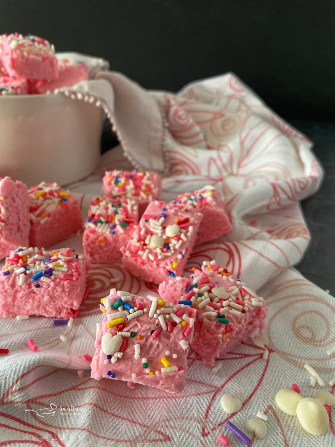 Pink White Chocolate Cream Cheese Fudge perfect for Valentine's Day