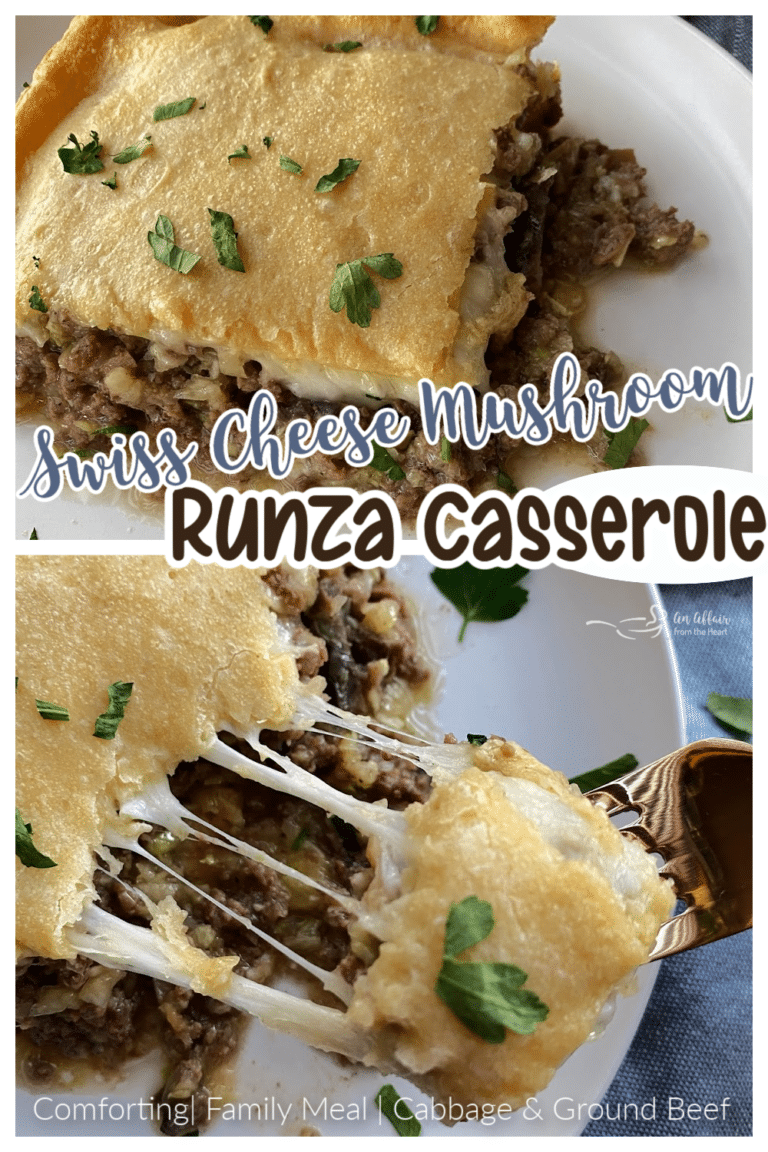 Swiss Mushroom Runza Casserole - Easy Ground Beef & Cabbage Bake