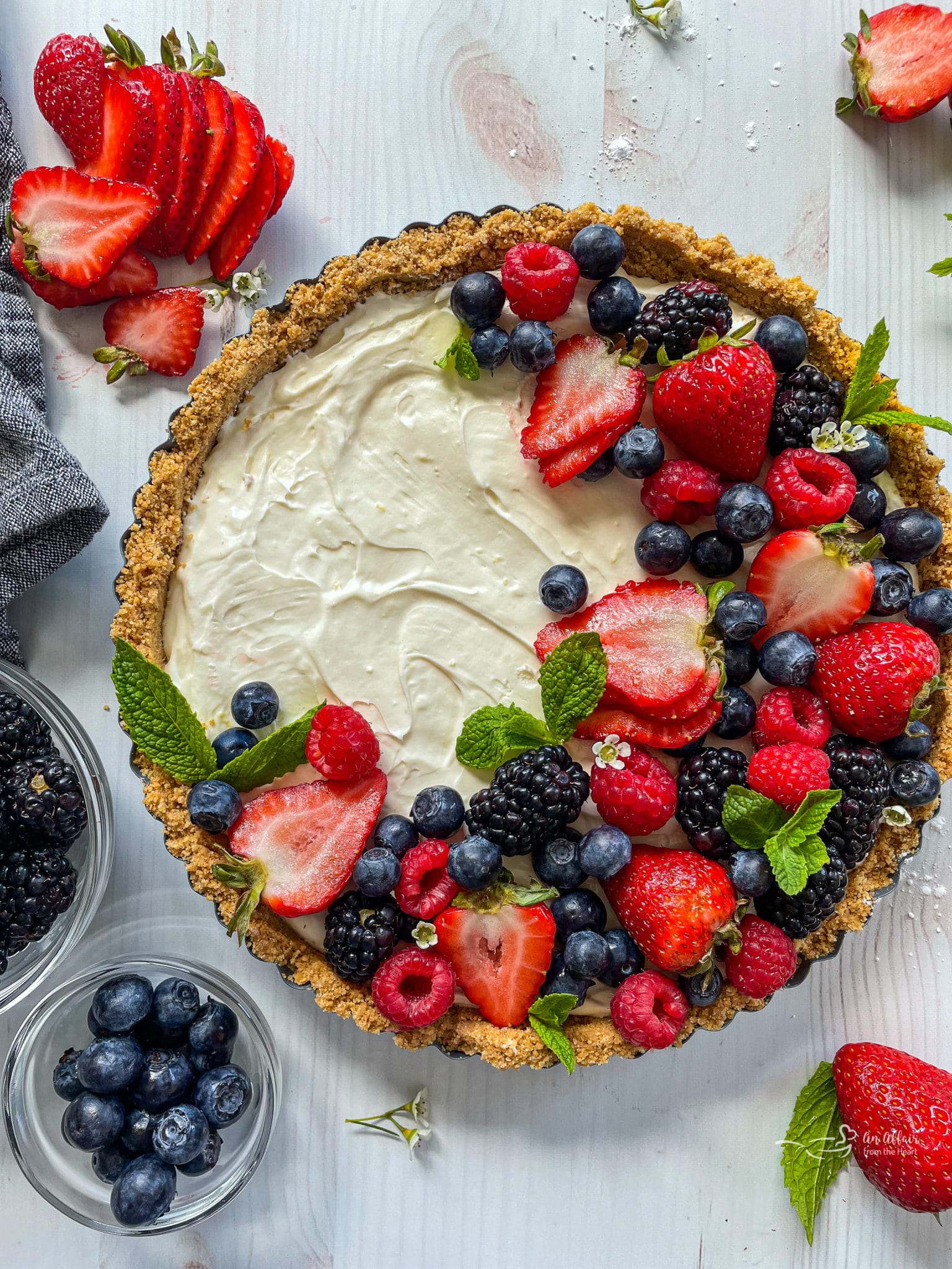 No Bake Fruit Tart - Berries, Graham Cracker Crust & Lemon Filling