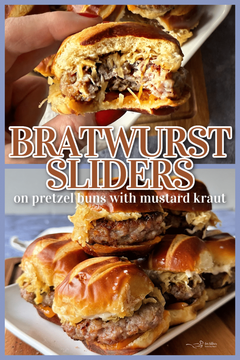 Bratwurst Sliders with Mustard Kraut on Pretzel Buns