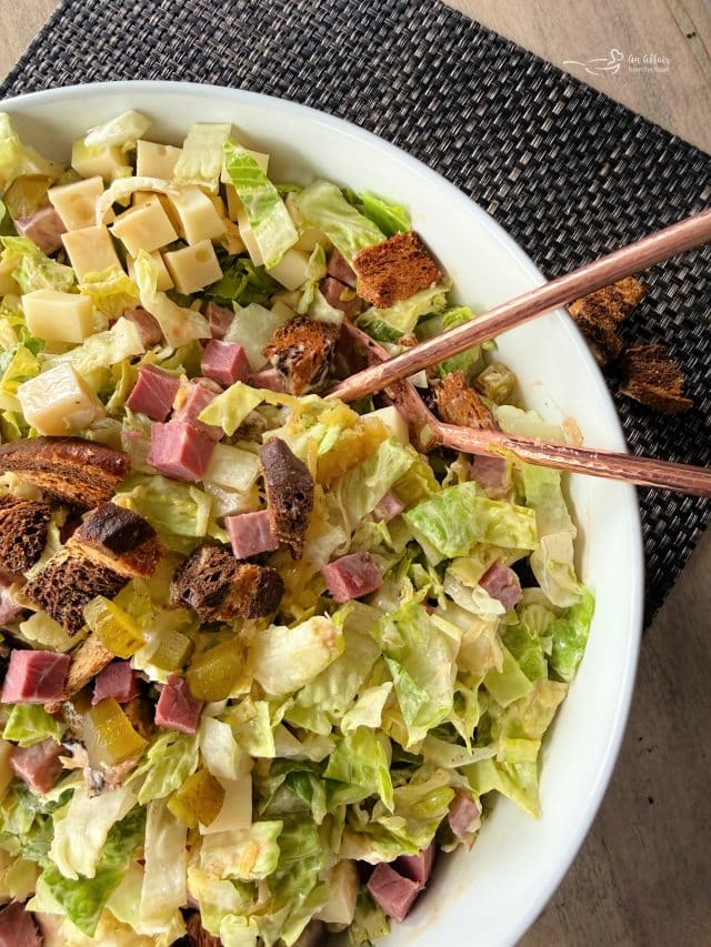Reuben Chop Salad with Homemade Rye Croutons & Dressing